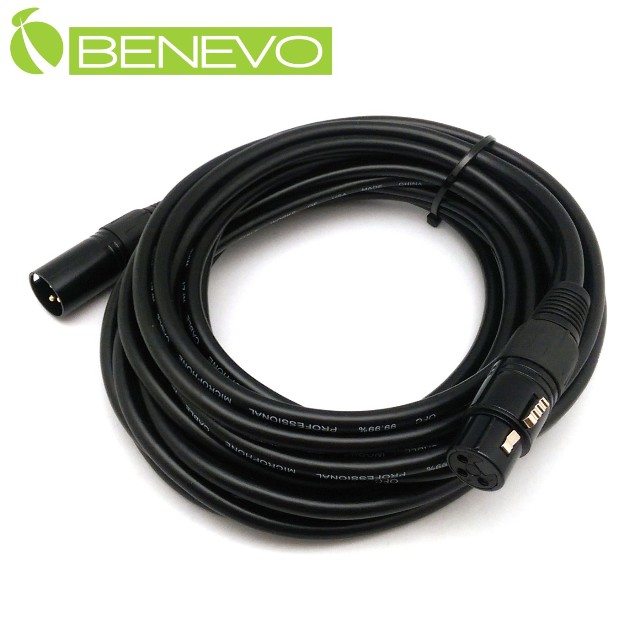 BENEVO 8米 XLR(Cannon接頭)公對母 平衡式音訊連接線 (BAU0800XMF黑) - BENEVO線上購物
